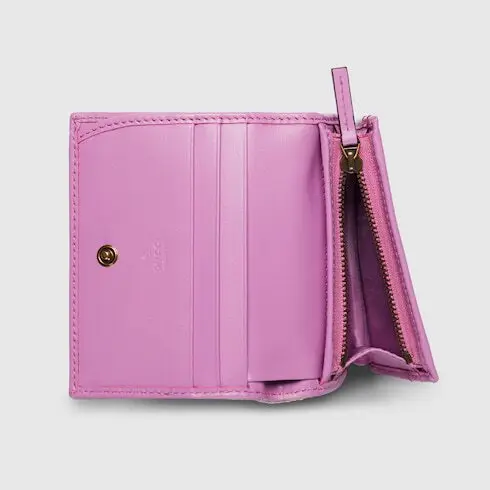 Gucci Gg Bifold Card Case Gg Canvas - Lilac And Yellow Canvas
